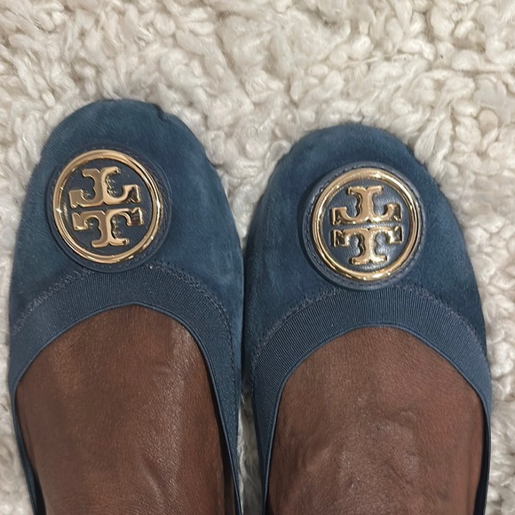 Tory Burch | Shoes | Tory Burch Blue Flats With Signature Medallion ...